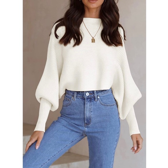 Sweaters | Nwt White Knitted Batwing Sweater | Poshmark